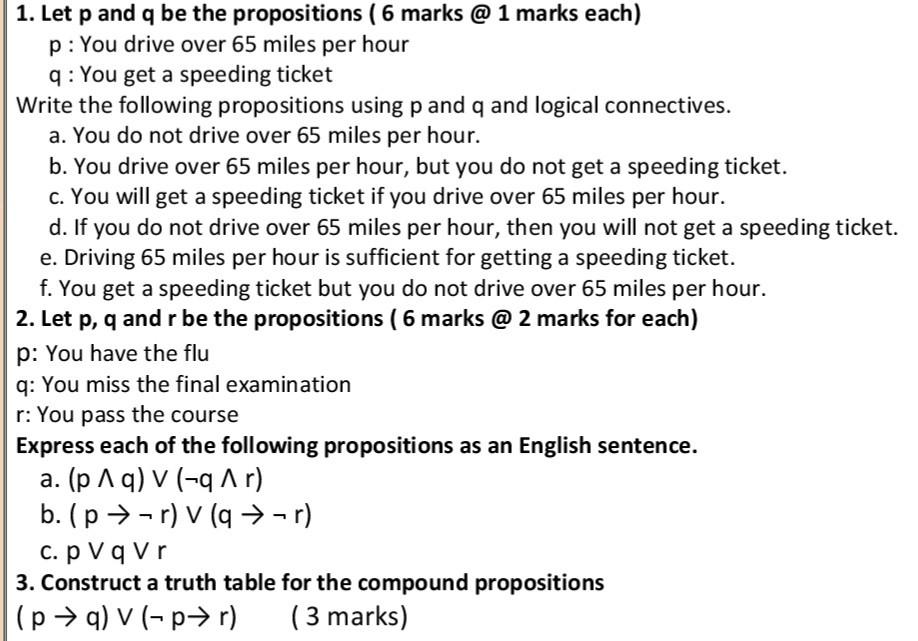 Solved 1. Let p and q be the propositions ( 6 marks @ 1 | Chegg.com
