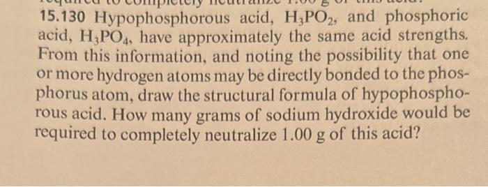 Solved 15.130 Hypophosphorous acid, H3PO2, and phosphoric | Chegg.com