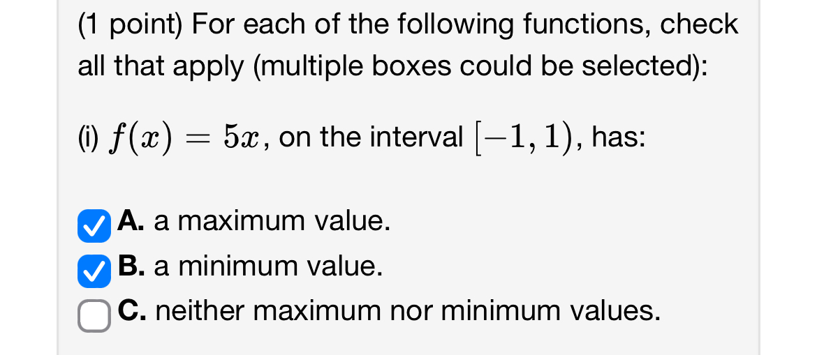 Solved (1 ﻿point) ﻿For each of the following functions, | Chegg.com