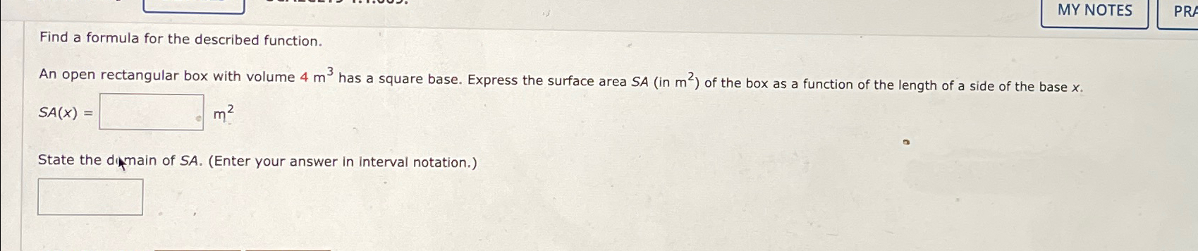 Solved Find a formula for the described function.An open | Chegg.com