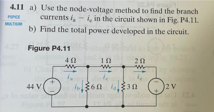 PSPICE MULTISIM 4.11 a) Use the node-voltage method | Chegg.com