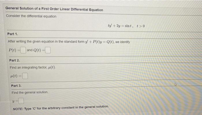 Solved General Solution of a First Order Linear Differential | Chegg.com