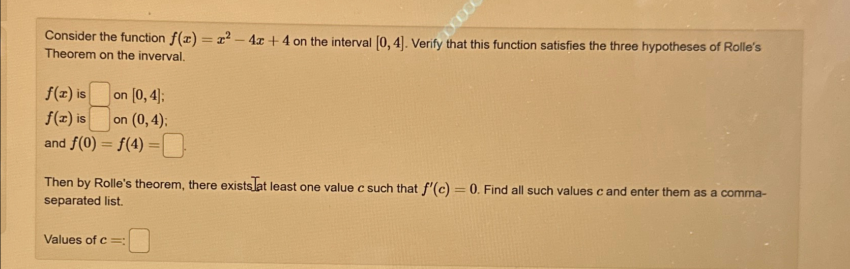 Solved Consider the function f(x)=x2-4x+4 ﻿on the interval | Chegg.com