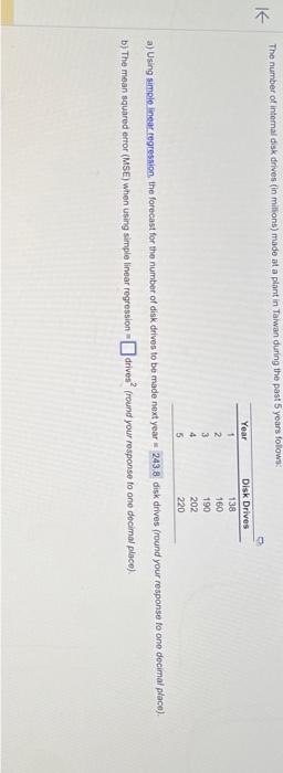 Solved a) Using simple linear tegression, the forecast for | Chegg.com