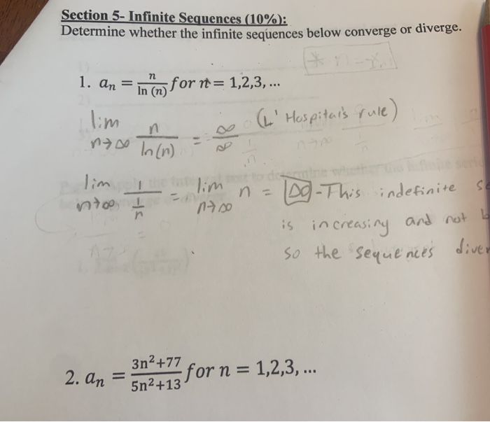 Solved Section 5- Infinite Sequences (10%): Determine | Chegg.com