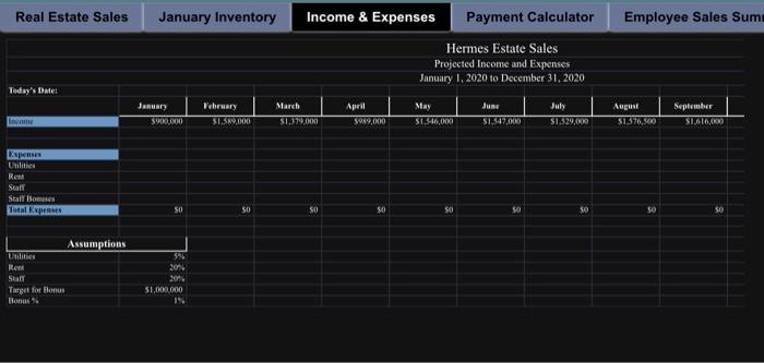 Solved On the Income \& Expenses sheet, the function used to | Chegg.com