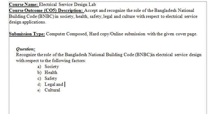 Solved Course Name: Electrical Service Design Lab Course | Chegg.com