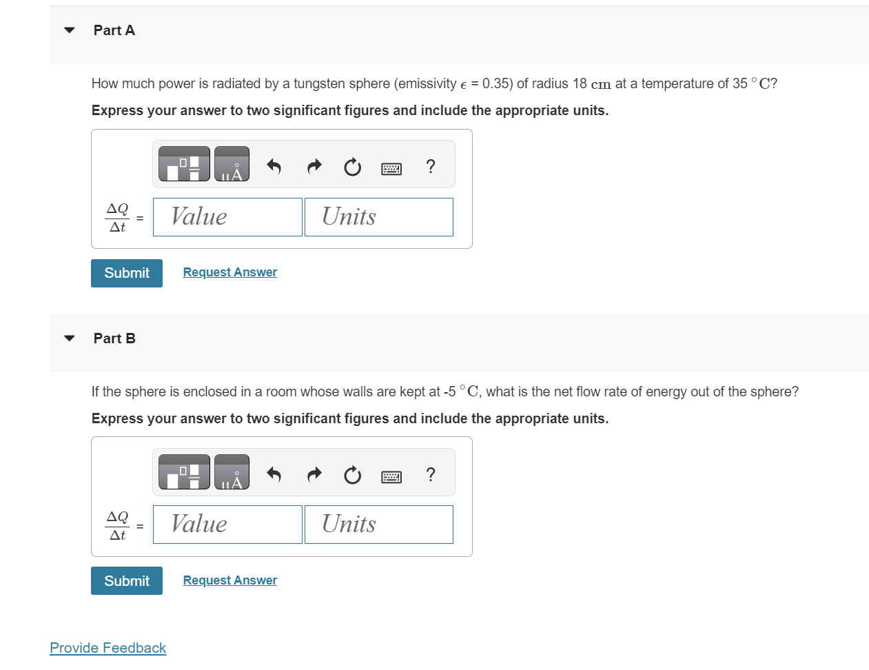 Solved Part AHow much power is radiated by a tungsten sphere | Chegg.com
