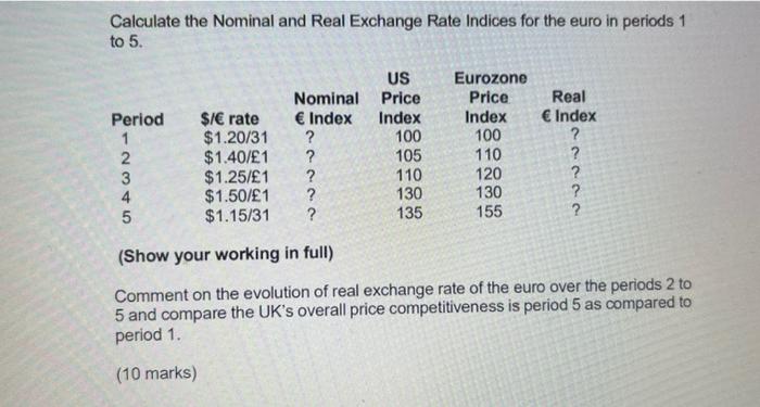 Solved Calculate the Nominal and Real Exchange Rate Indices | Chegg.com