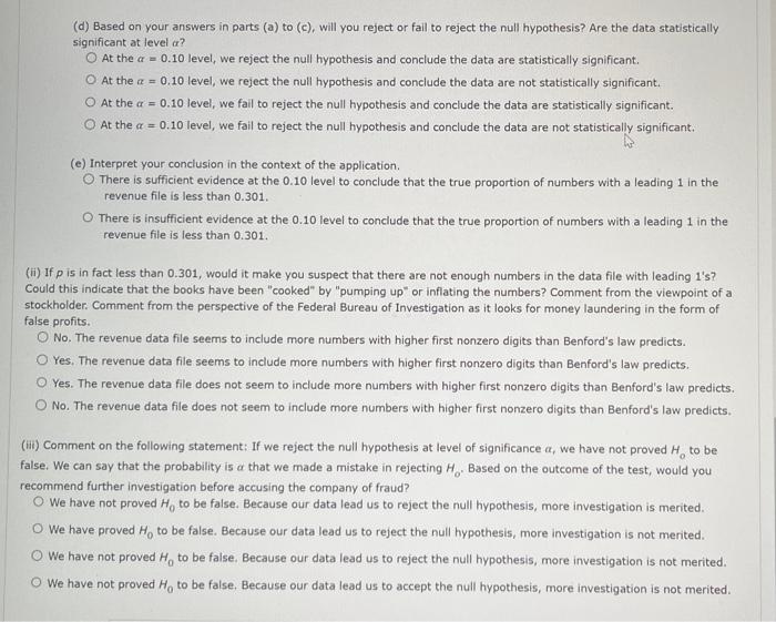 Solved Recall that Benford's Law claims that numbers chosen | Chegg.com