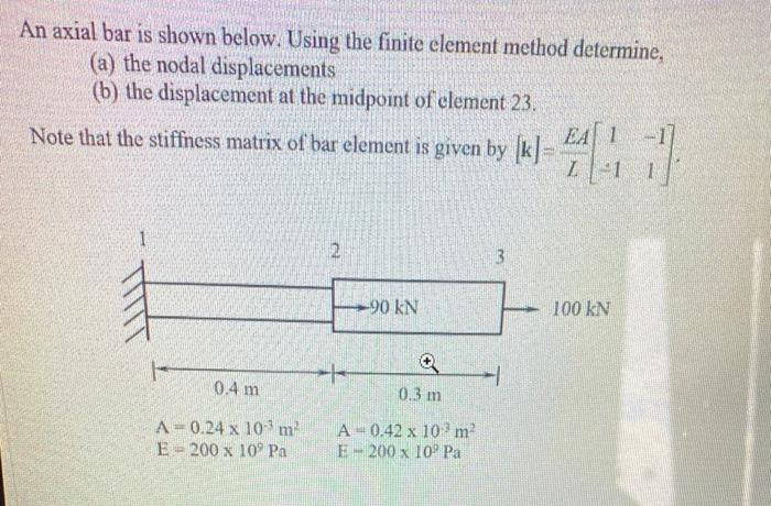 Solved An axial bar is shown below. Using the finite element | Chegg.com