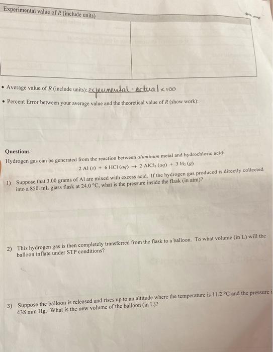 Solved Data Analysis - Using your experimental data, | Chegg.com