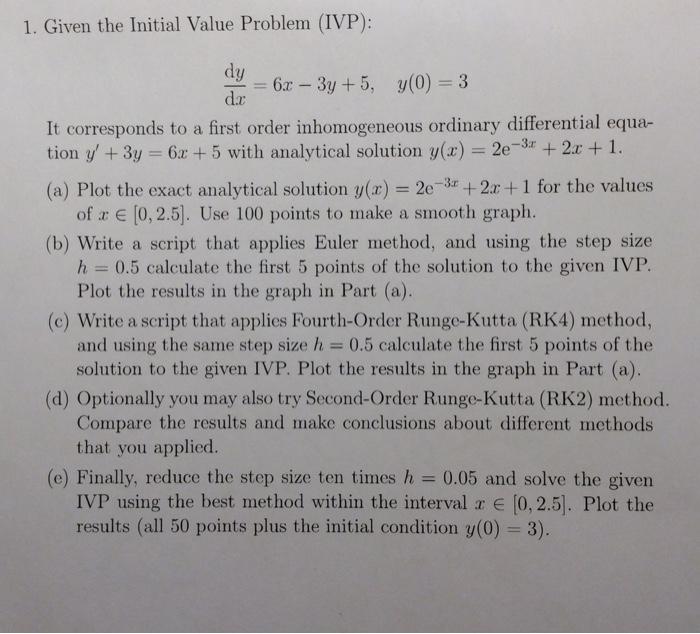 Solved 1. Given the Initial Value Problem (IVP): dy = 6x - | Chegg.com