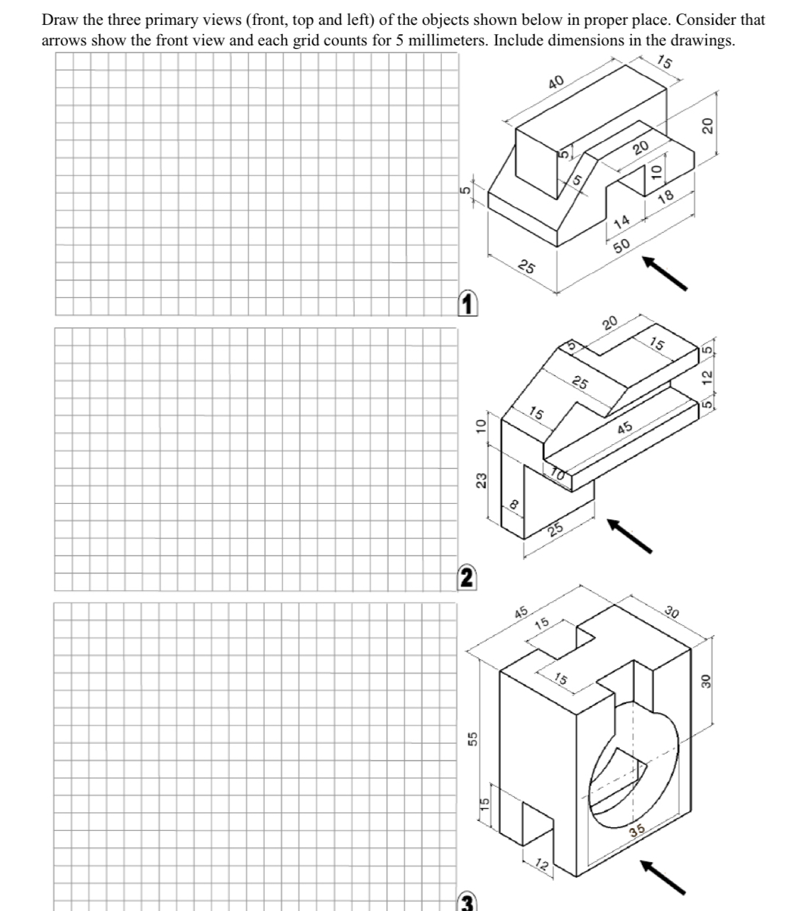 Solved Draw the three primary views (front, ﻿top and left) | Chegg.com