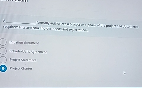 Solved A formally authorizes a project or a phase of the | Chegg.com