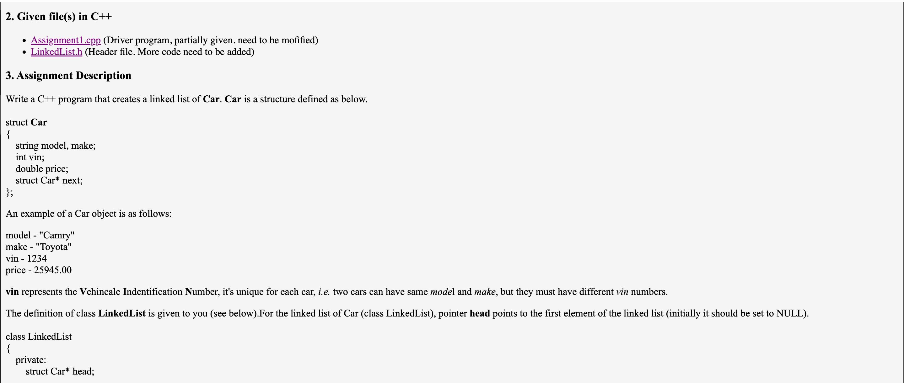 Solved Given file(s) ﻿in C++Assignment1.cpp (Driver program, | Chegg.com