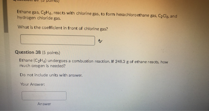 Solved Ethane gas, C2H6, reacts with chlorine gas, to form | Chegg.com
