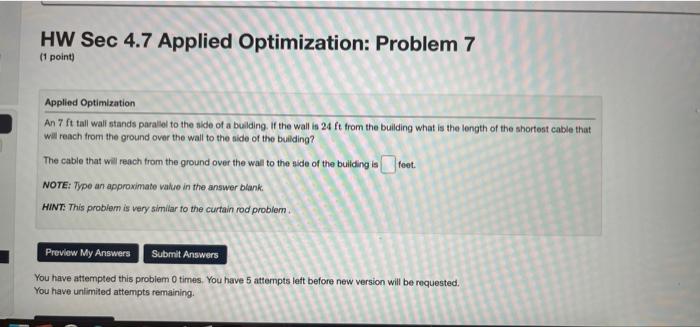 Solved HW Sec 4.7 Applied Optimization: Problem 7 11 point) | Chegg.com