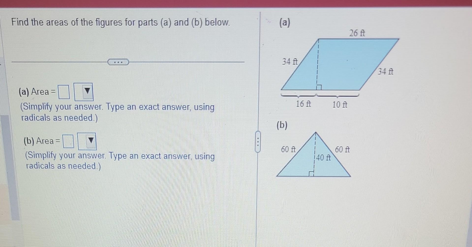 Solved Find the areas of the figures for parts (a) and (b) | Chegg.com