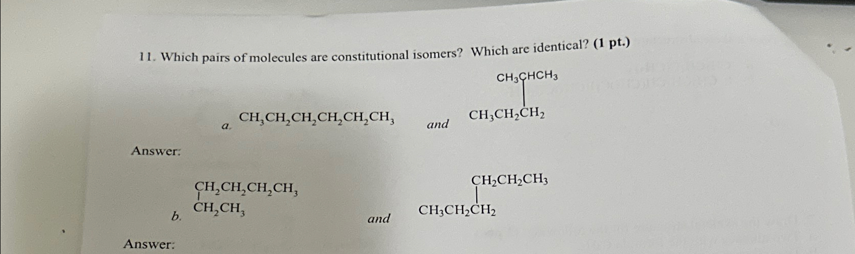 Solved Which pairs of molecules are constitutional isomers? | Chegg.com