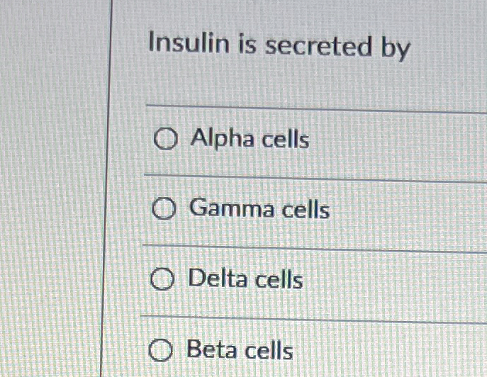 Solved Insulin is secreted byq,Alpha cellsGamma cellsDelta | Chegg.com