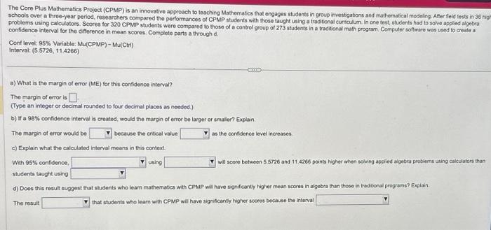 Solved The Core Plus Mathematics Project (CPMP) is an | Chegg.com