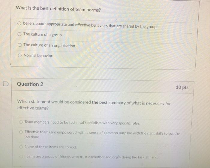 Solved What is the best definition of team norms? beliefs | Chegg.com