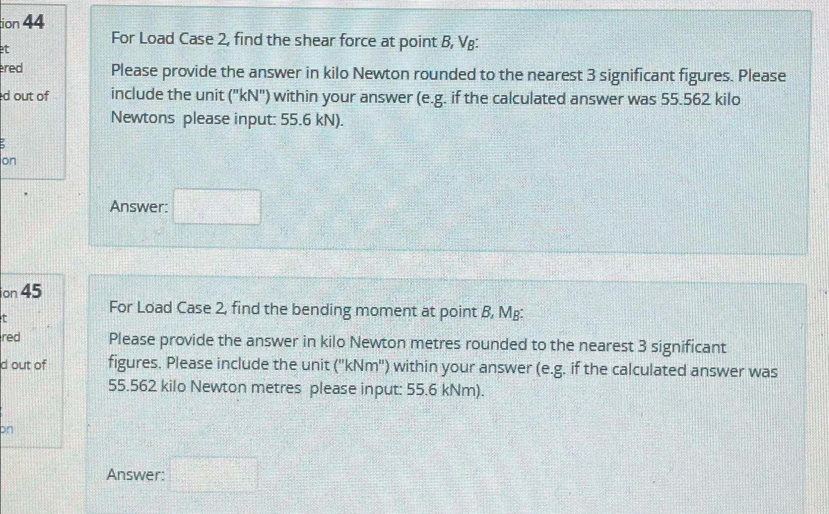 Loading Case 2For Load Case 2, ﻿find the shear force | Chegg.com