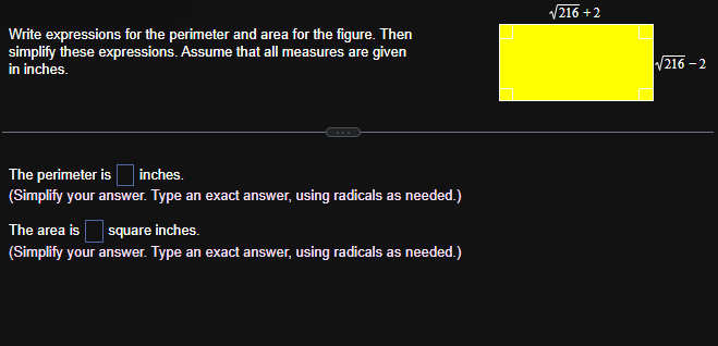Solved 2162+2Write expressions for the perimeter and area | Chegg.com