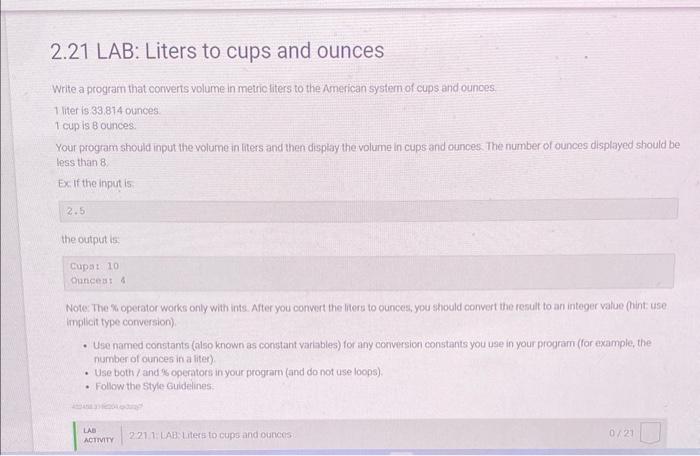 Solved Write a program that corverts volume in metric liters | Chegg.com