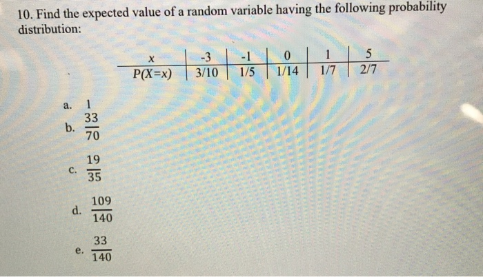 Solved 10. Find the expected value of a random variable | Chegg.com