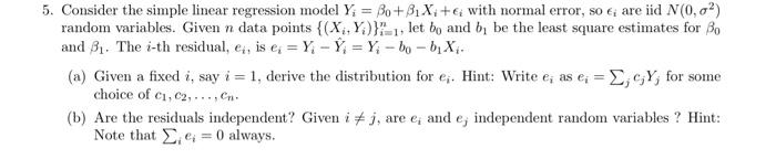 Solved 5. Consider the simple linear regression model | Chegg.com