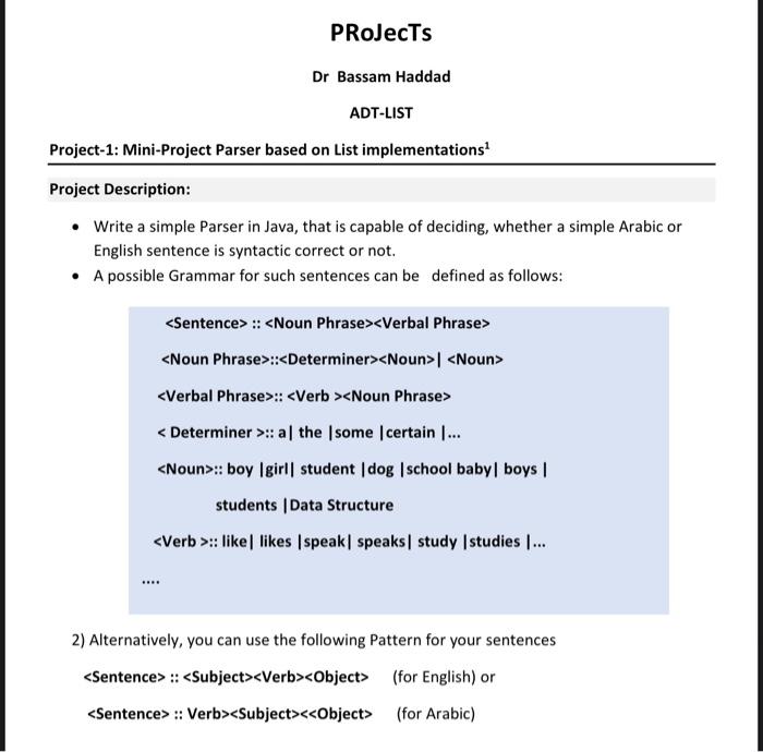 Solved PRoJecTs Dr Bassam Haddad ADT-LIST Project-1: | Chegg.com
