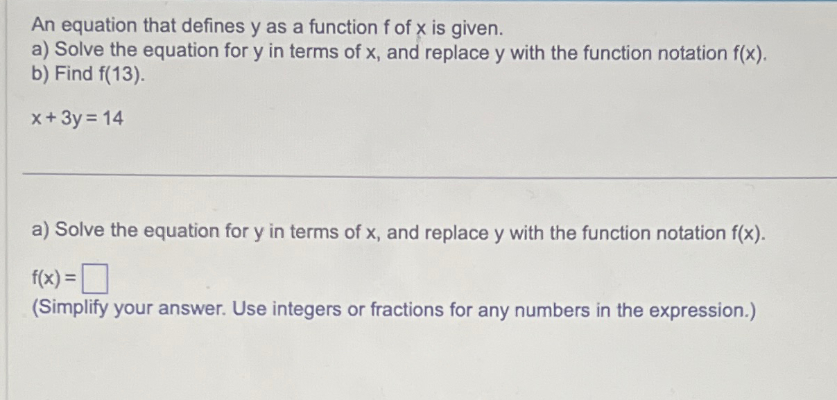 Solved An equation that defines y ﻿as a function f ﻿of x ﻿is | Chegg.com