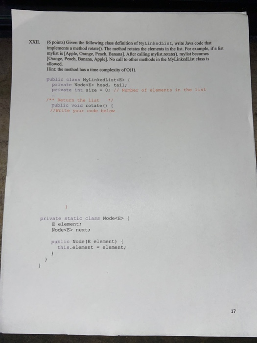 Solved XXII. (6 points) Given the following class definition | Chegg.com