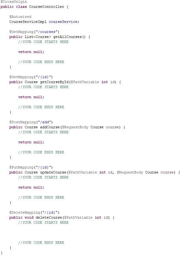 Solved Repository public class CourseDaolmpl implements | Chegg.com