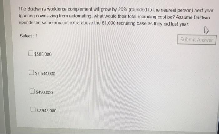 Solved The Baldwin's workforce complement will grow by 20% | Chegg.com