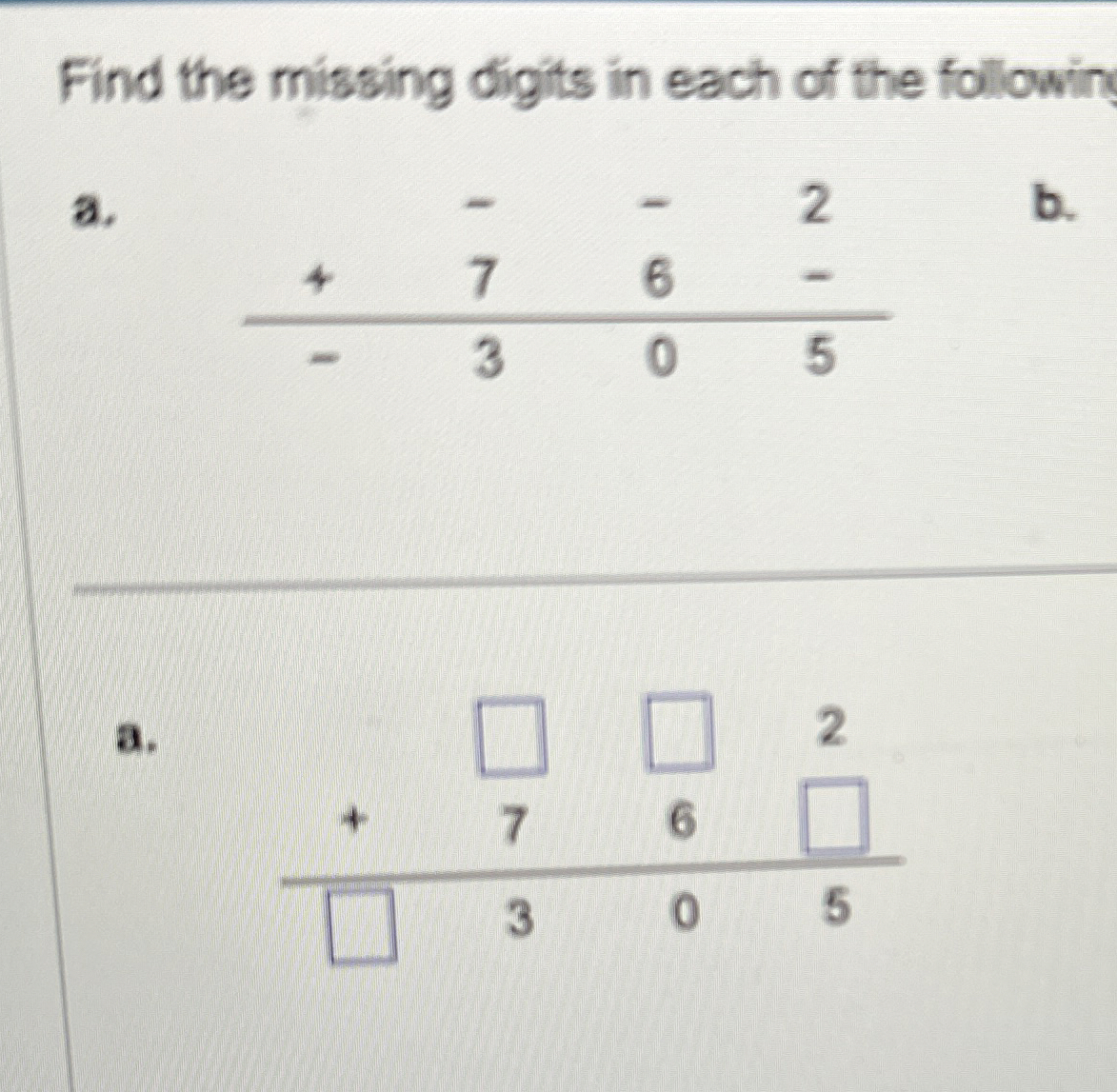 Solved Find the missing digits in each of the | Chegg.com