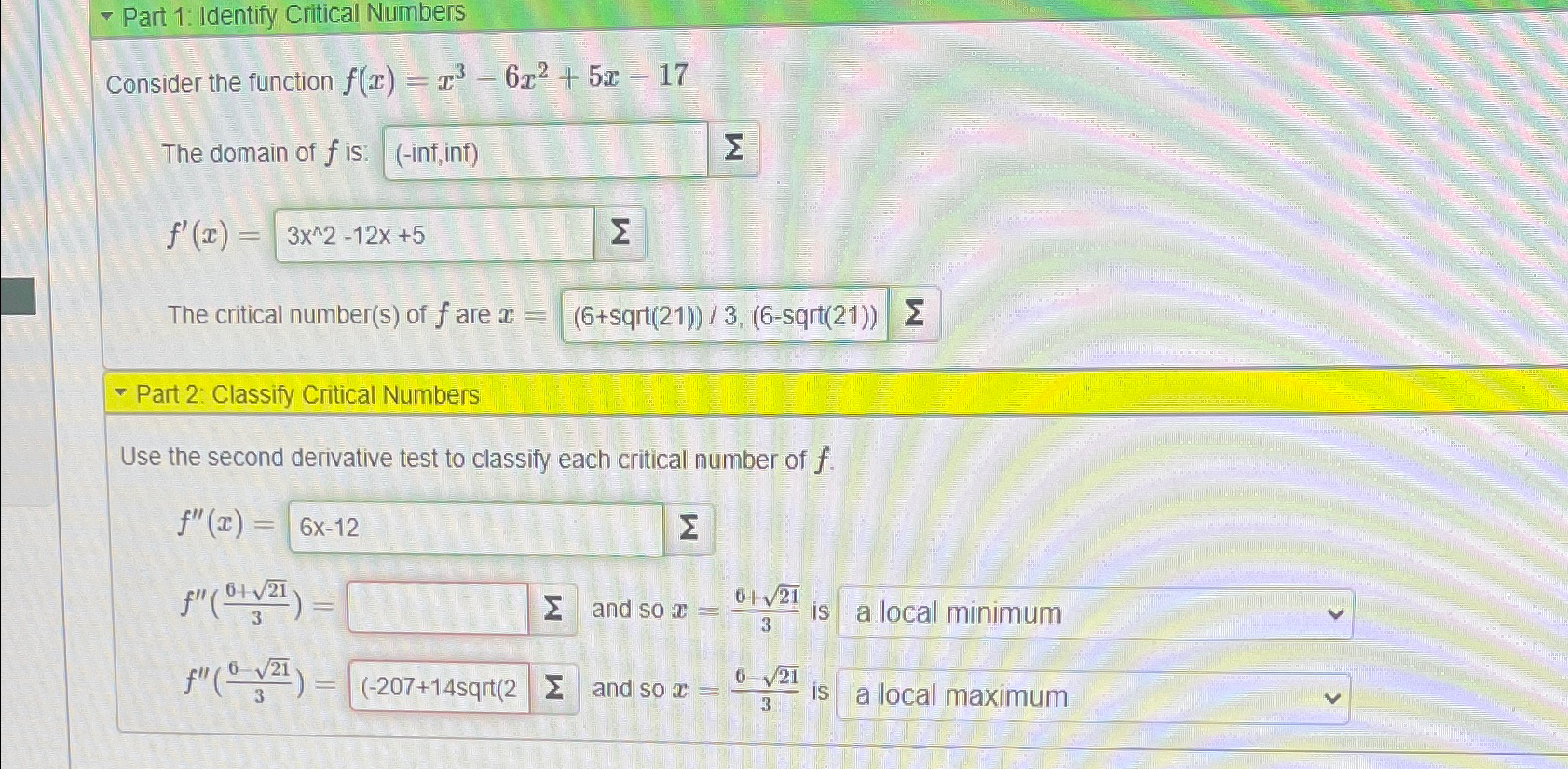 Solved Part 1: Identify Critical NumbersConsider the | Chegg.com