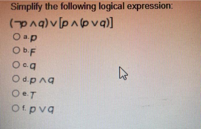 Solved Simplify the following logical expression: (paq) | Chegg.com