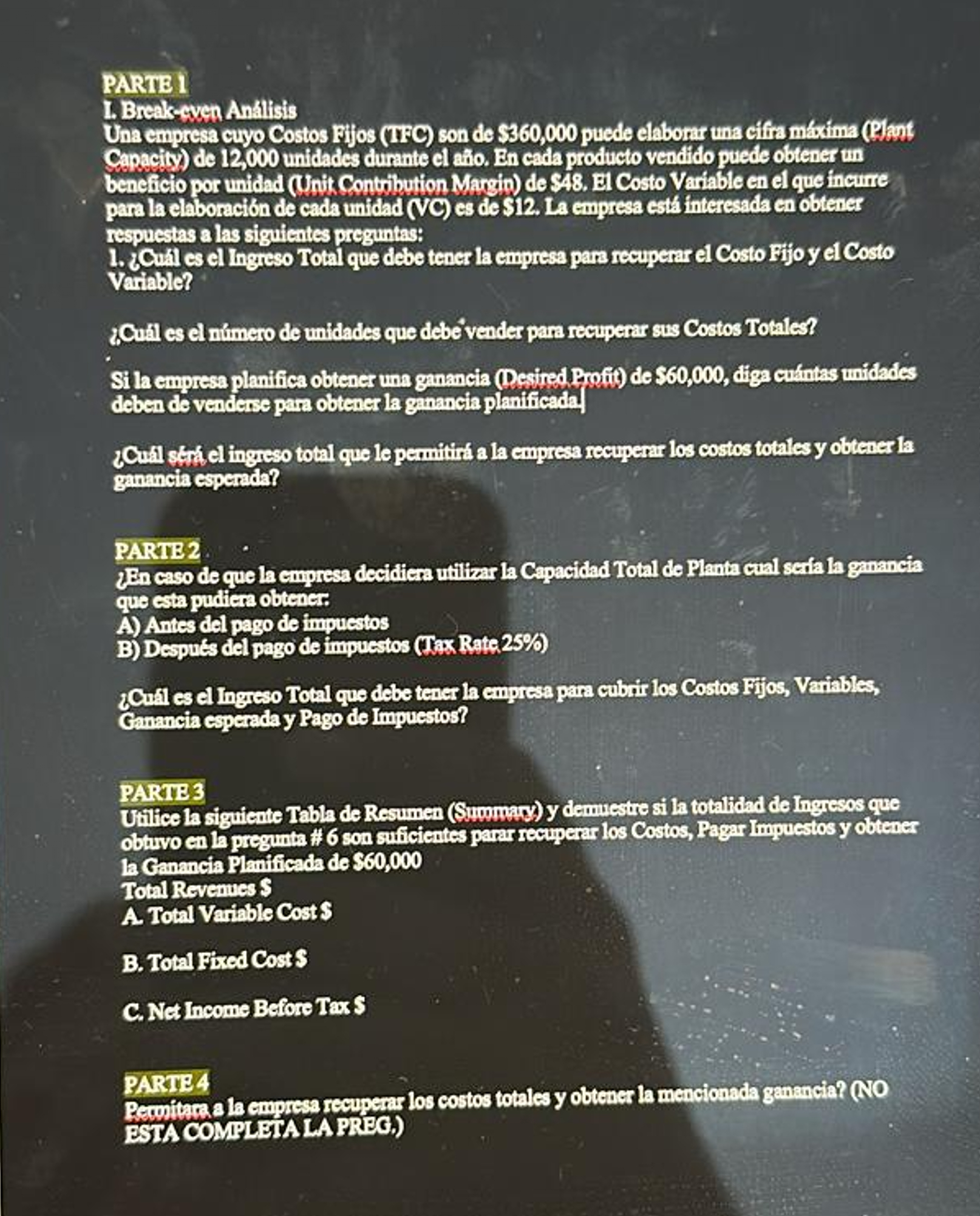 RAFTE 1I. Breaksexen AnsilisisUns empresa cuyo Costos | Chegg.com