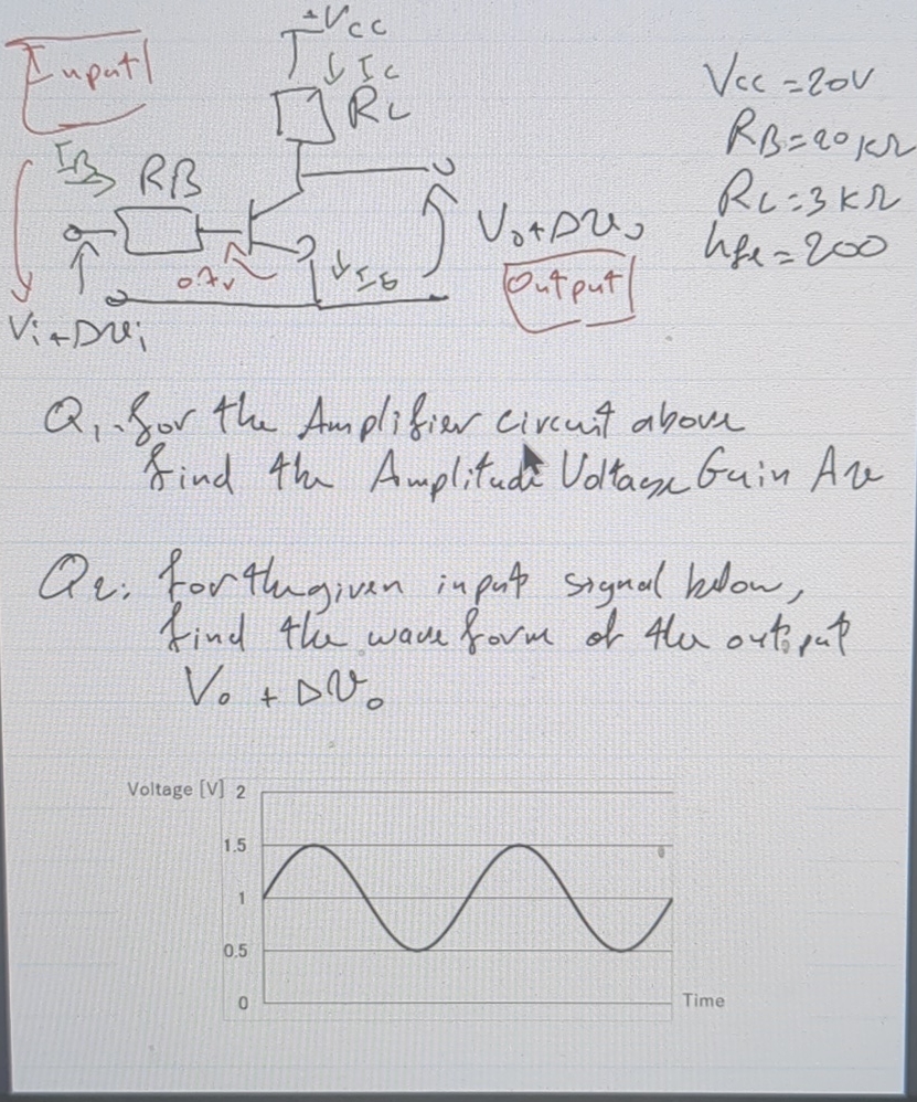 Solved Vcc=20VRB=20krRC=3kΩhfe=200 ﻿Output Q1. ﻿for the | Chegg.com