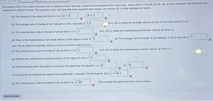 Solved The location P(t) of an object moving in the xy-plane | Chegg.com