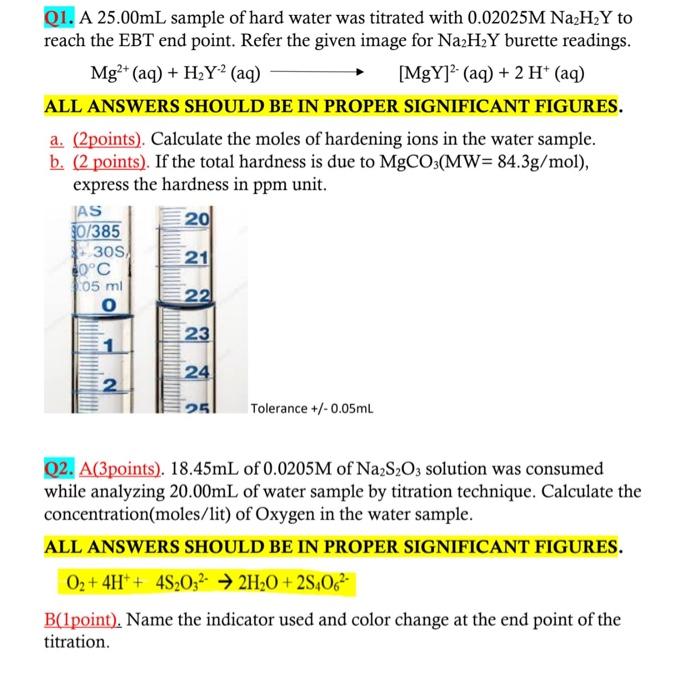 Solved Q1. A 25.00mL sample of hard water was titrated with | Chegg.com
