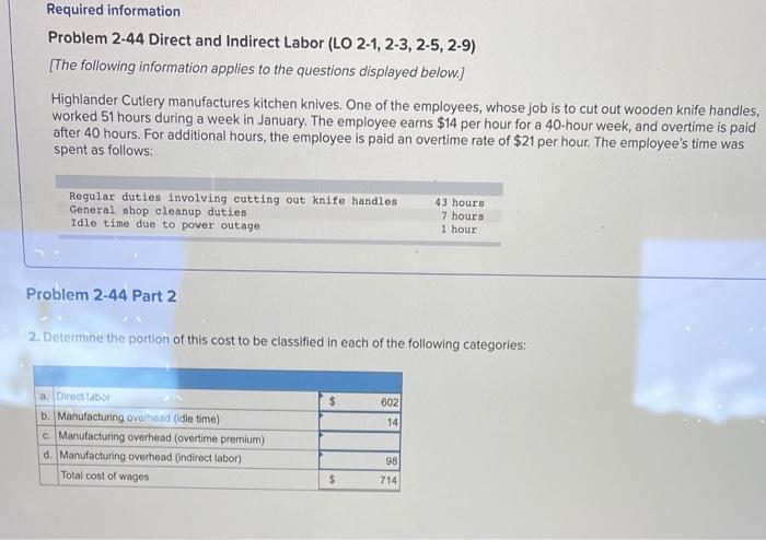 Solved Required information Problem 2-44 Direct and Indirect | Chegg.com