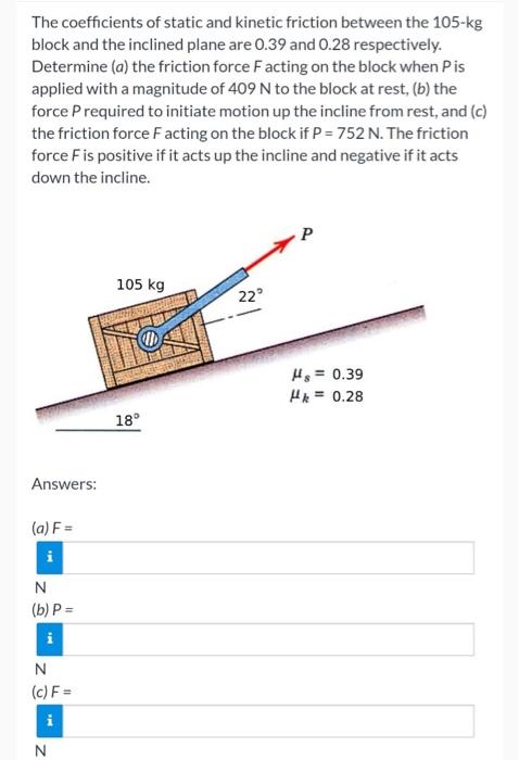 Solved The coefficients of static and kinetic friction | Chegg.com