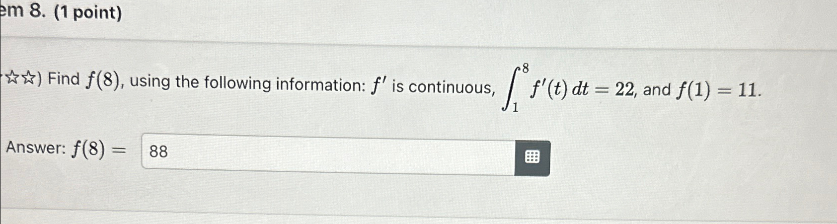 Solved em 8. (1 ﻿point)f(8), ﻿using the following | Chegg.com