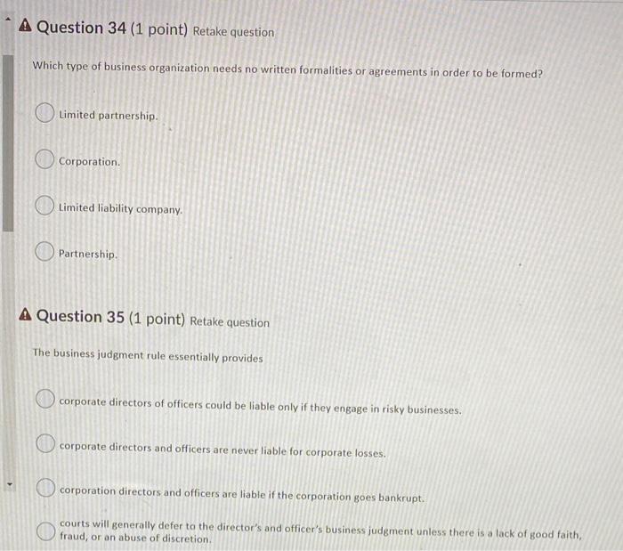 Solved A Question 34 (1 point) Retake question Which type of | Chegg.com