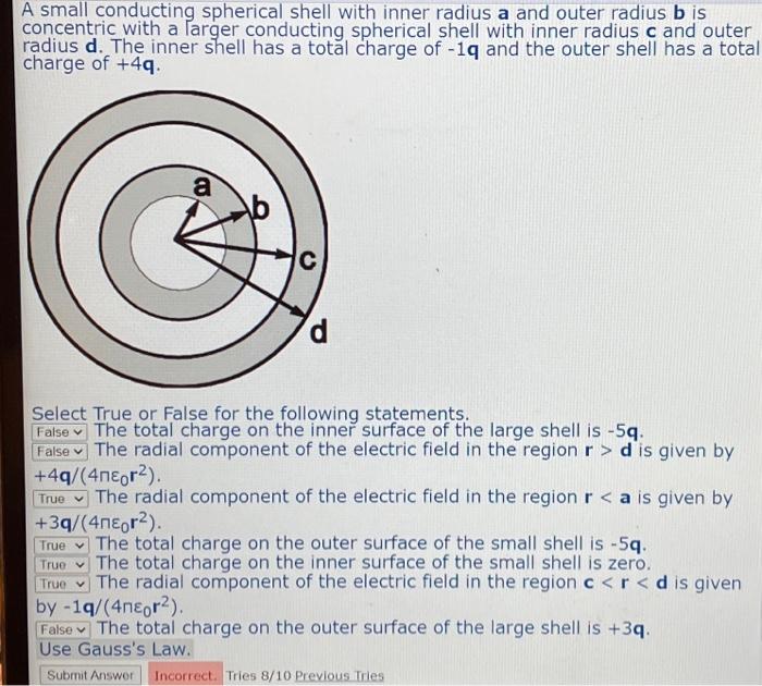 Solved A small conducting spherical shell with inner radius | Chegg.com