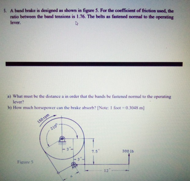 Solved 5. A band brake is designed as shown in figure 5. For | Chegg.com